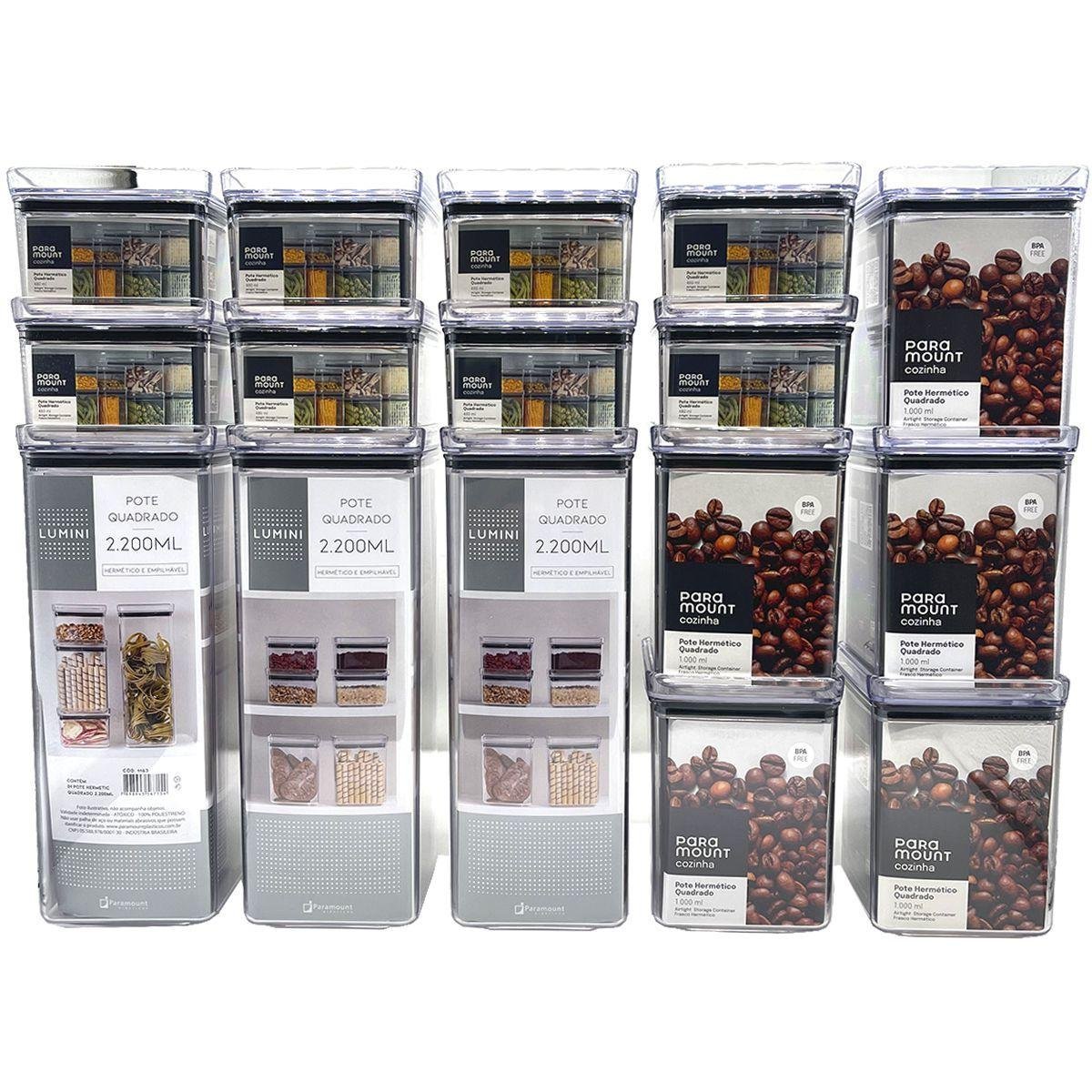 Kit 16 Potes Quadrado Lumini Black 1950 Paramount | MadeiraMadeira