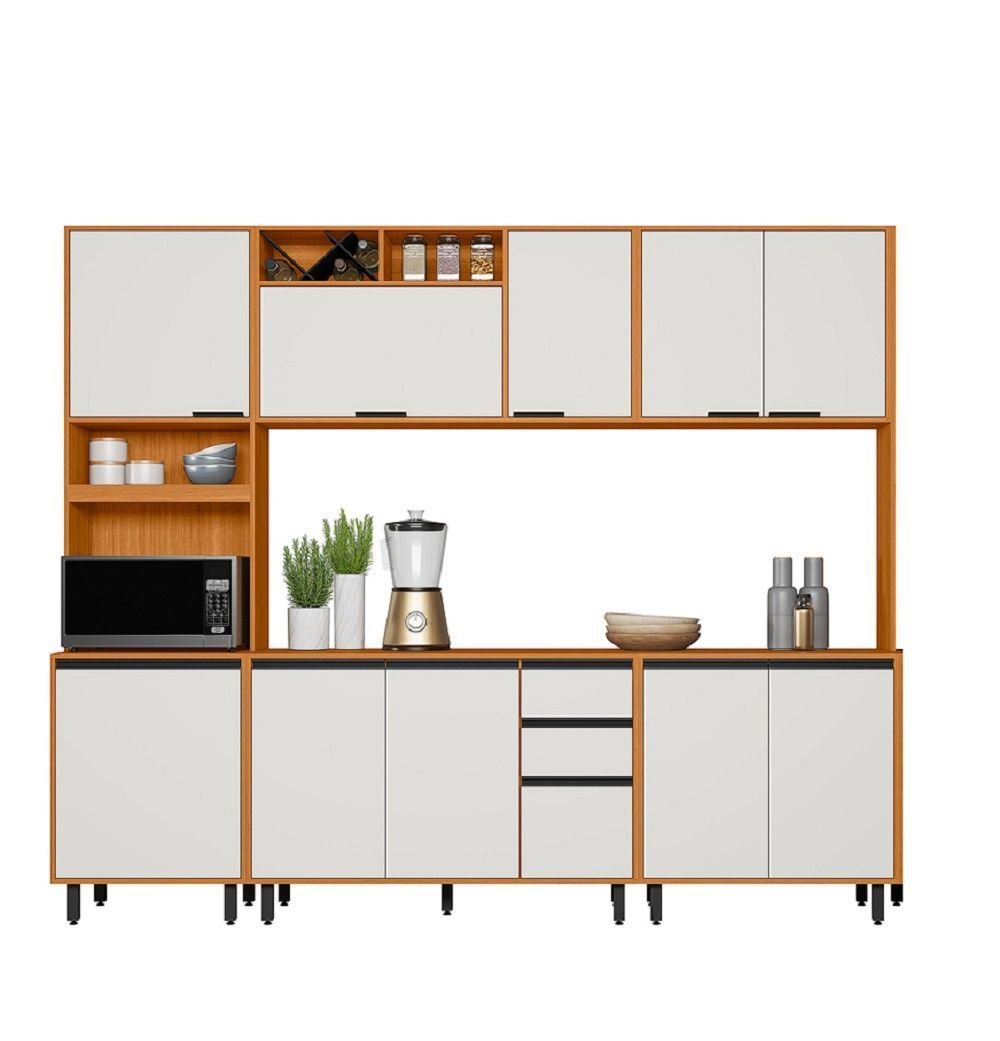 Armário de Cozinha Modulado Ravena com Nicho Microondas/forno - Freijó ...