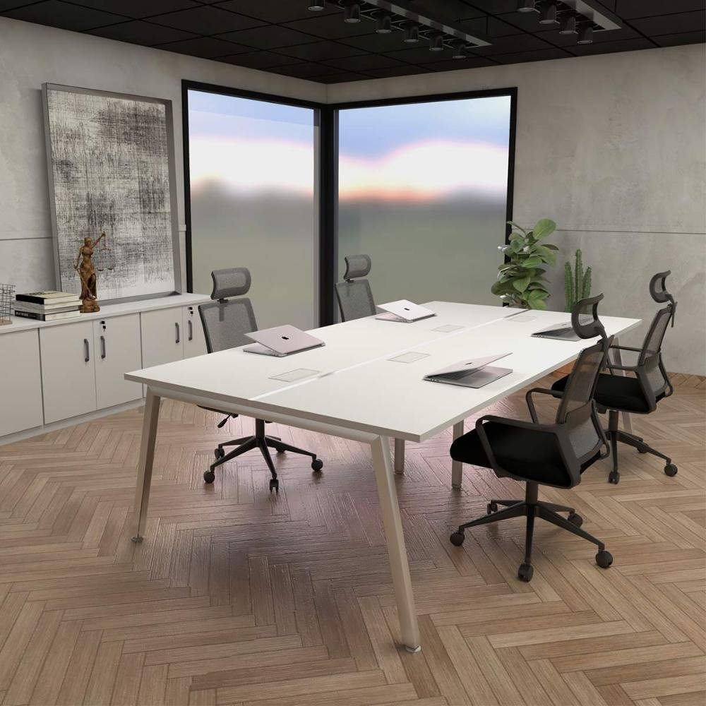 Espaço de Trabalho Mesa 4 Pessoas 2,80m Cinza Pé Cavalete F5 Cinza ...