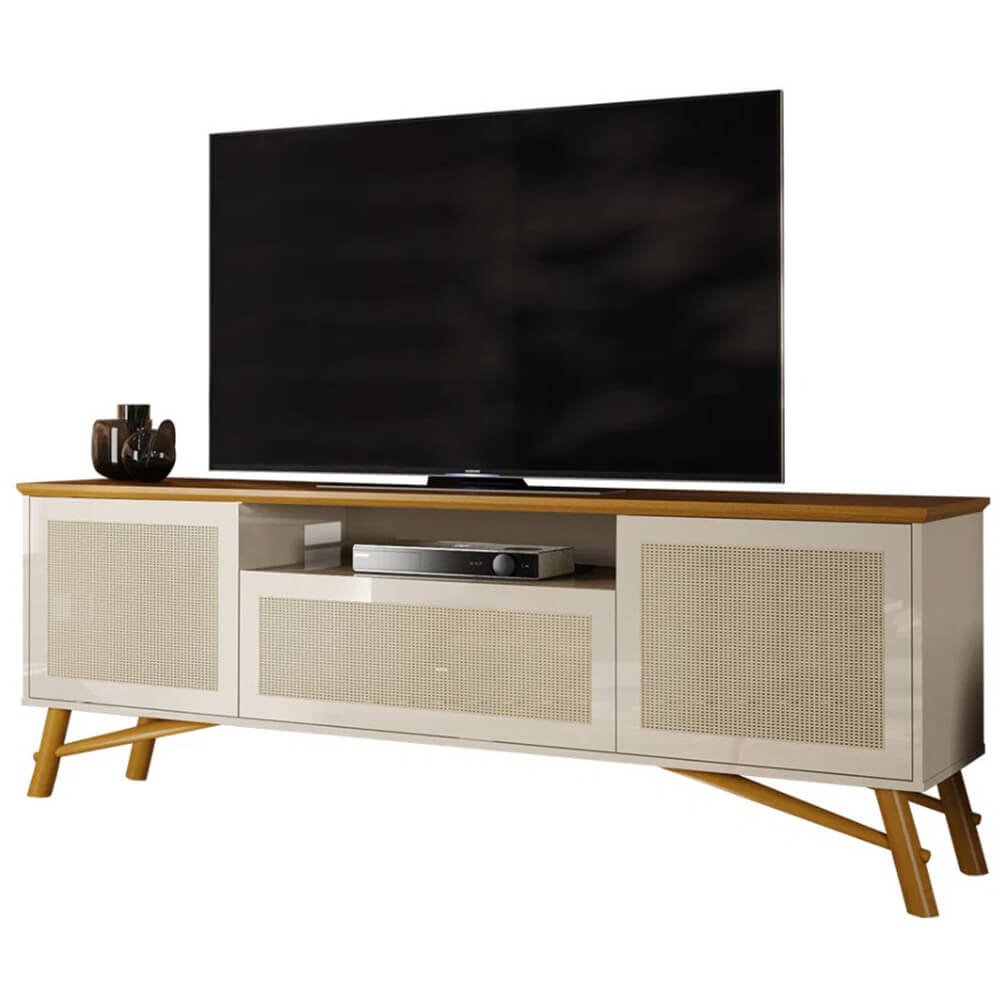 Rack para TV até 75 Polegadas 3 Portas Darin Cor Off White Cedro ...