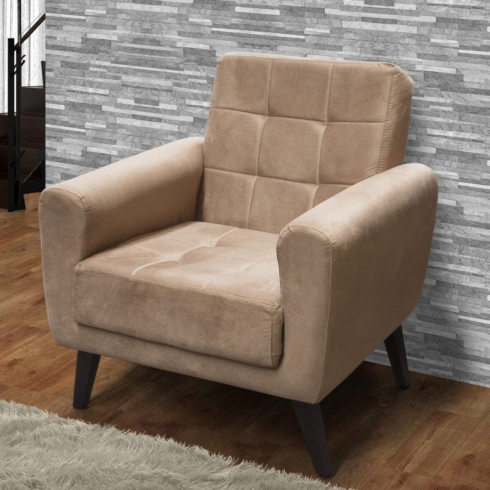 Poltrona Decorativa Lívia Suede Marrom Claro B255- Matrix | MadeiraMadeira