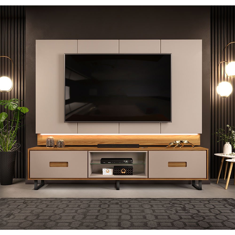 Bancada e Painel Madri 2 Gavetas Para TV até 75 Polegadas Griz/Carvalho ...