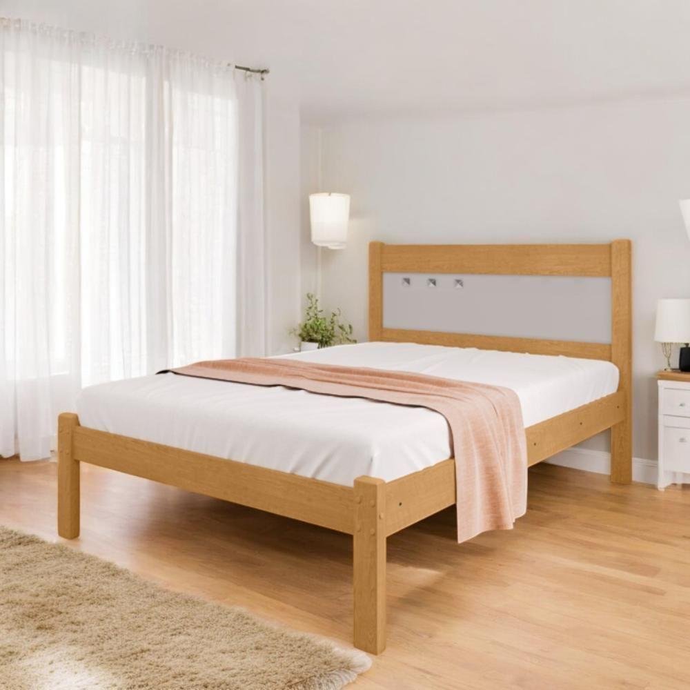 Cama Casal Sofisticada Berli Naturalle e Off White | MadeiraMadeira