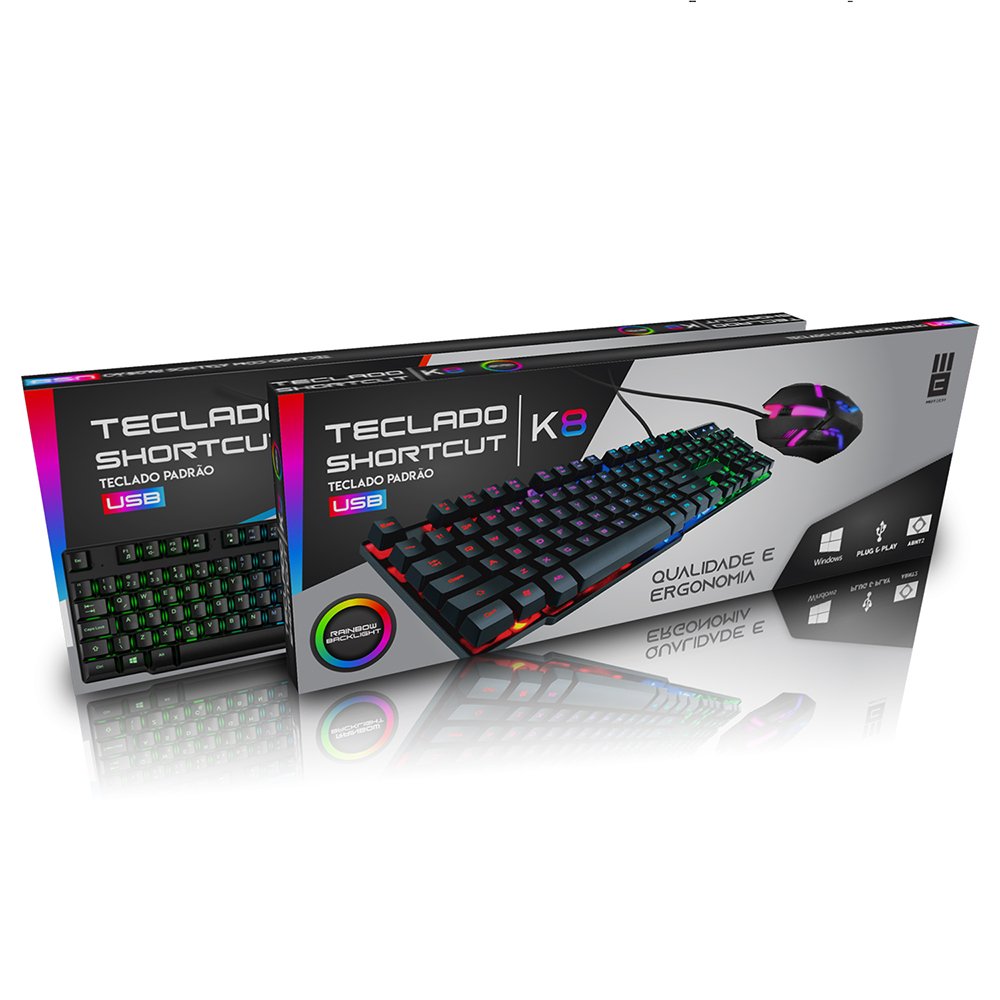 Teclado + Mouse Gamer ShortcutK8 Rainbow Luminoso MBTEcH | MadeiraMadeira