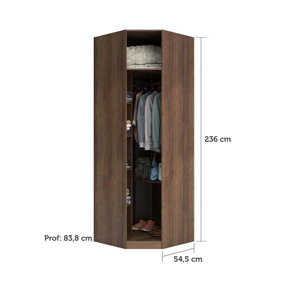 Guarda Roupa Closet Aberto Canto Diagonal 5 Prateleiras 1 Cabideiro 83 ...