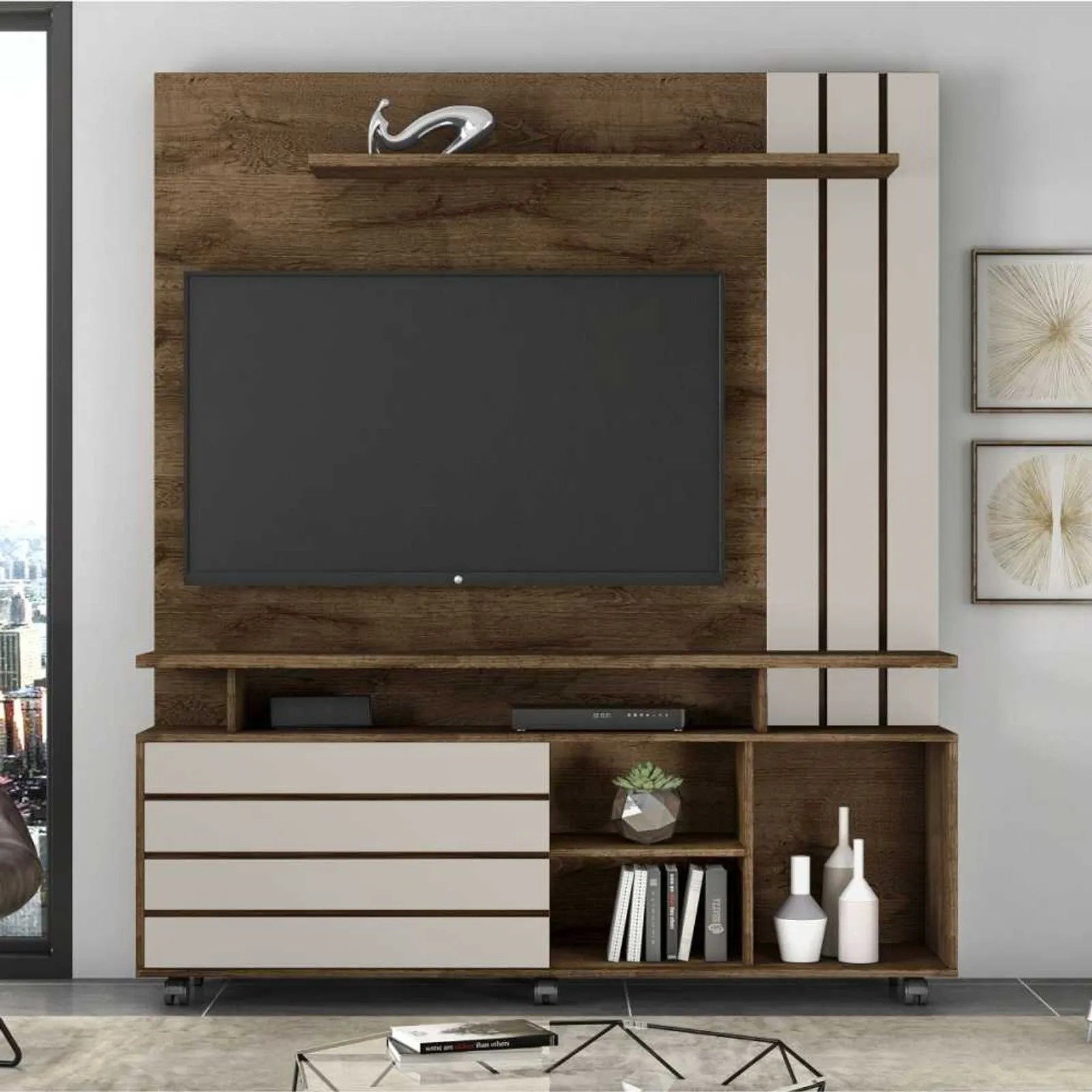 Home Serrano para TV até 65" MobyCasa Moveis Cacau Off White/ Cacau ...