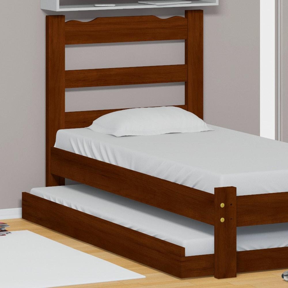 Cama Solteiro Em Madeira Maci a Com Auxiliar E 2 Colch es Castanho Cama Solteiro Em Madeira Maci a Com Auxiliar E 2 Colch es Castanho