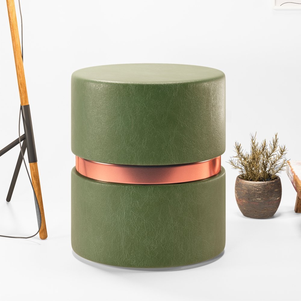 Kit 2 Puffs Redondo Decorativo com Cinta Oshawa Verde | MadeiraMadeira