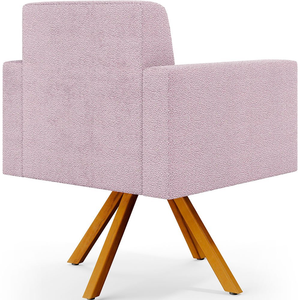 Poltrona Giratória Sala de Estar Base de Madeira Helô L02 Bouclê Rosê - Lyam Decor | MadeiraMadeira