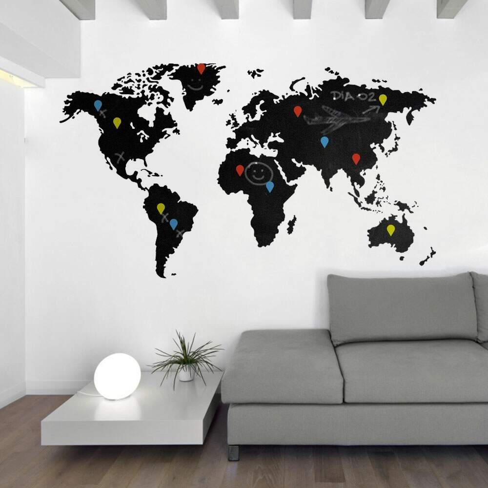 Adesivo de Parede Decorativo Mapa-Múndi de Lousa Preta-Medio 58x29cm ...