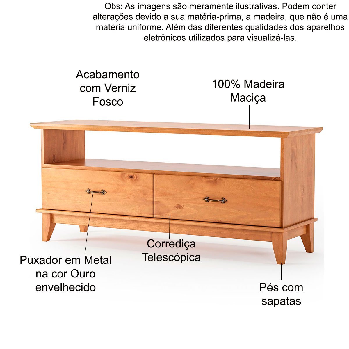 Rack para Tv 55 Polegadas 2 Gavetas 100% Madeira Maciça Bella Carvalho ...