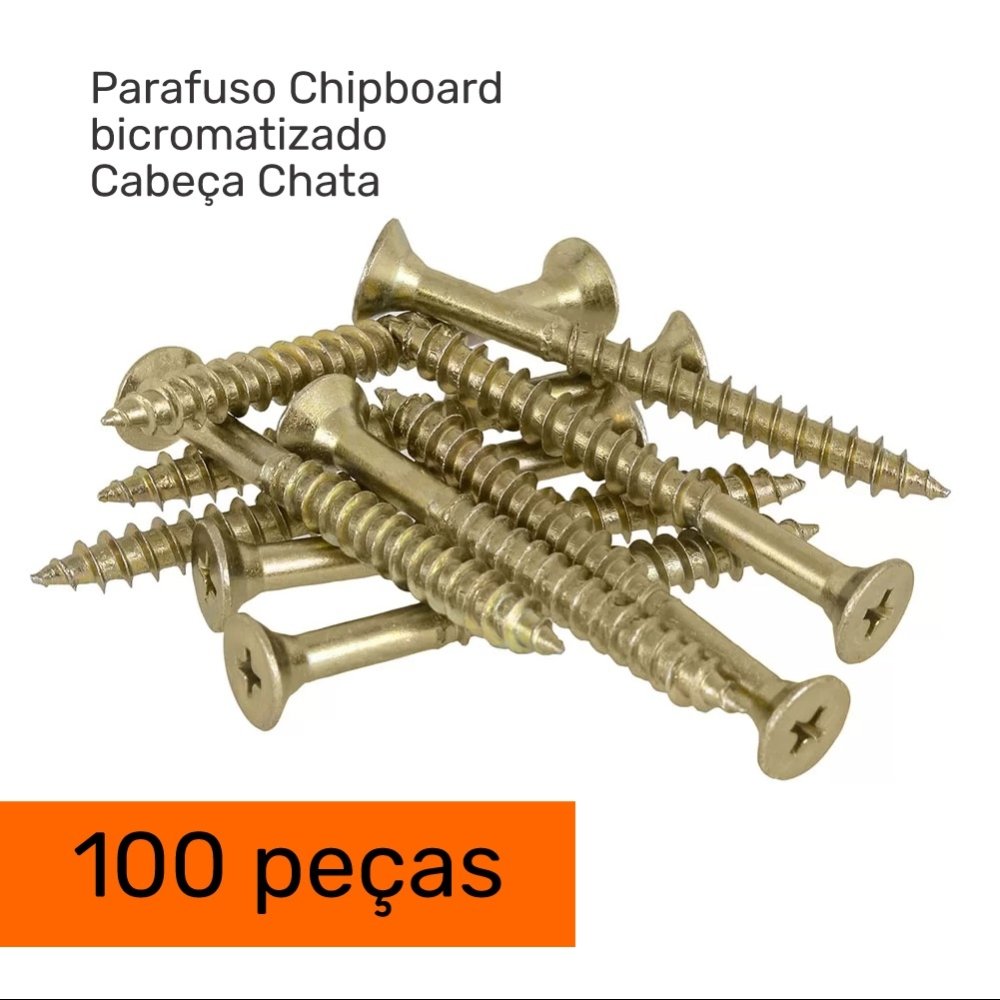 Kit 100 Peças Parafuso Chipboard Cabeça Chata Phillips 4.0x50 Bicro ...