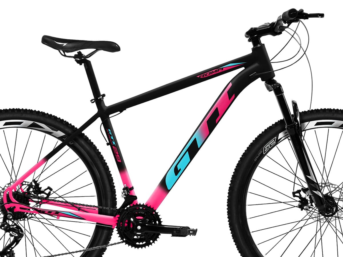 Bicicleta Mtb Aro 29 Gti Roma 21 Marchas e Freios a Disco Cor:rosa Degradê+preto;tamanho:15 ...
