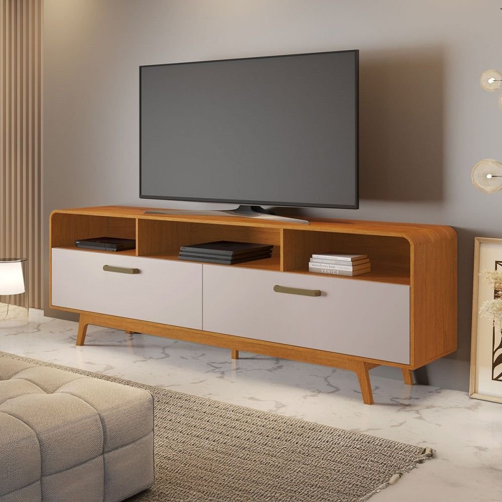 Rack para Tv até 70 Polegadas Cristal Candian 2 Portas Cinamomo/off ...