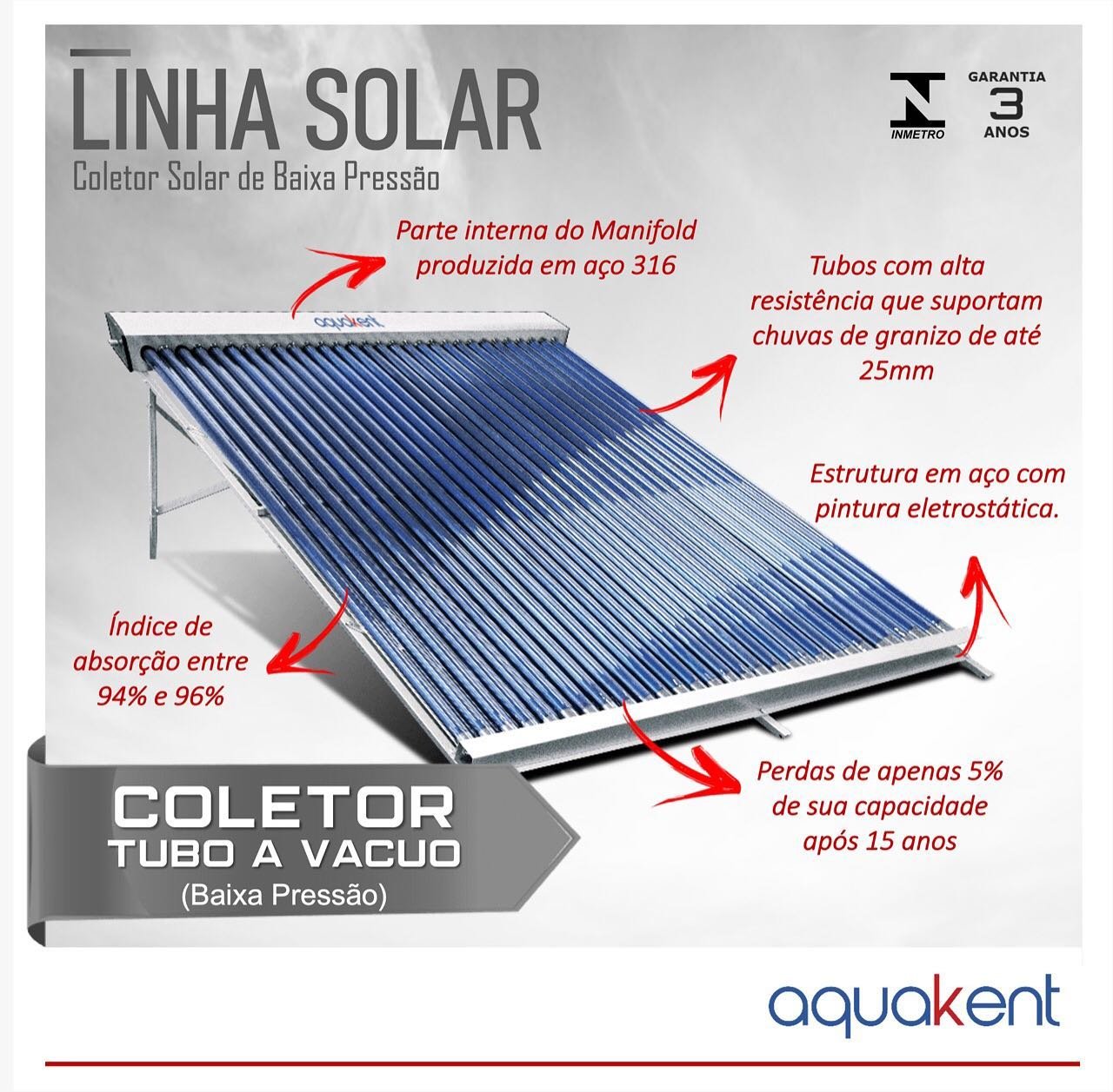 Coletor Aquecedor Solar Vácuo 20 Tubos Aquakent | MadeiraMadeira