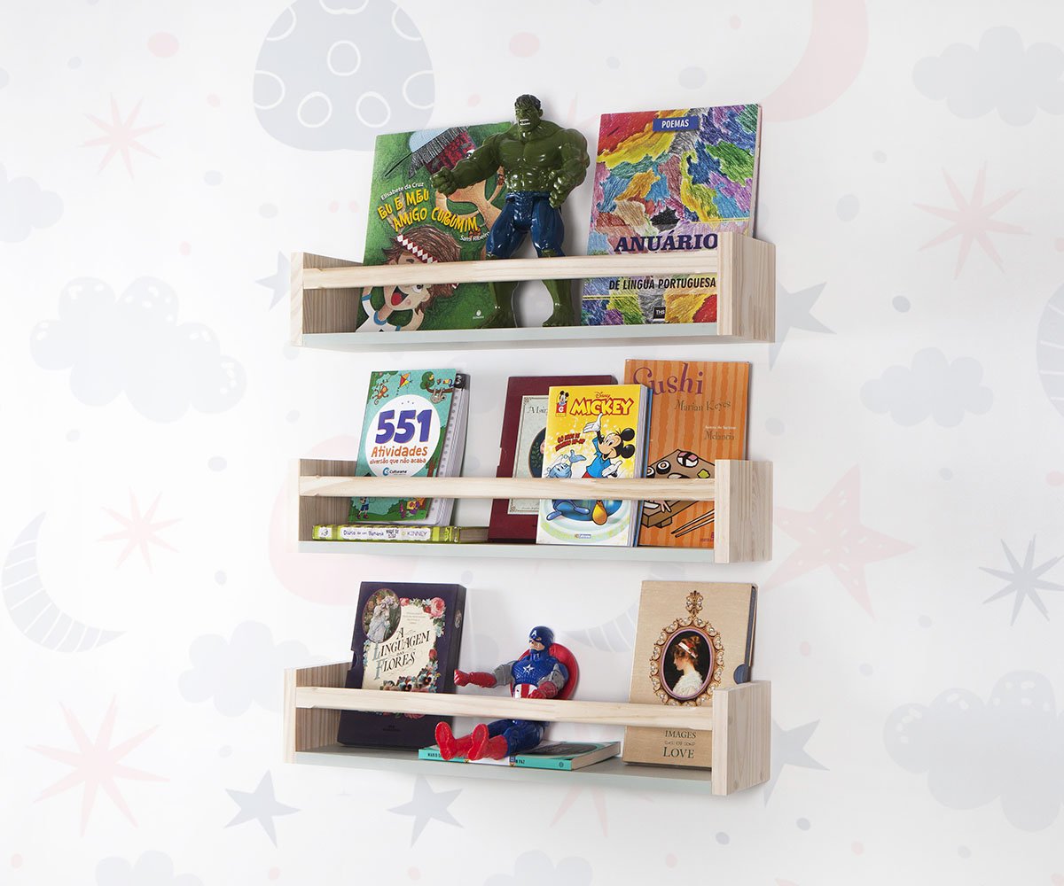 Kit 3 Prateleiras Para Livro Infantil MDF Verde Mint 50cm | MadeiraMadeira
