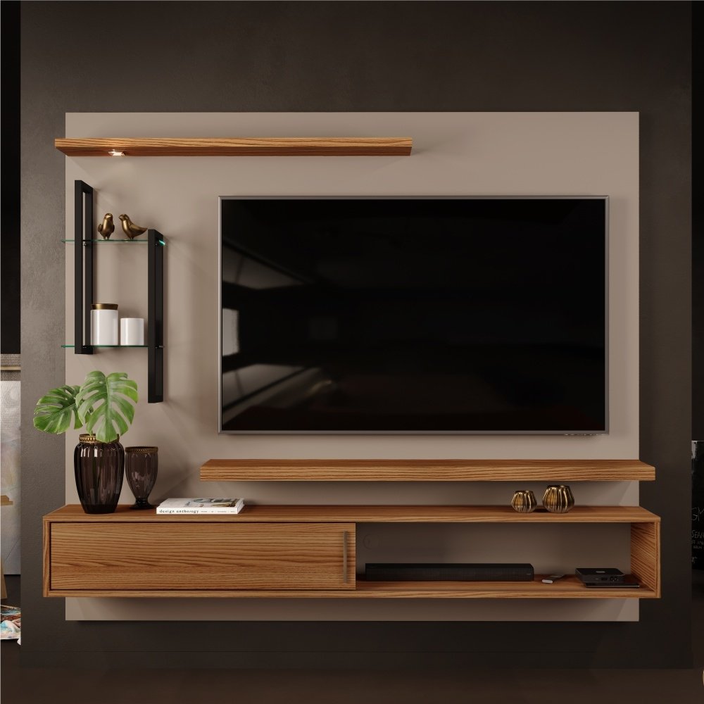 Painel para TV Brooklyn com LED Amarula Carvalho | MadeiraMadeira
