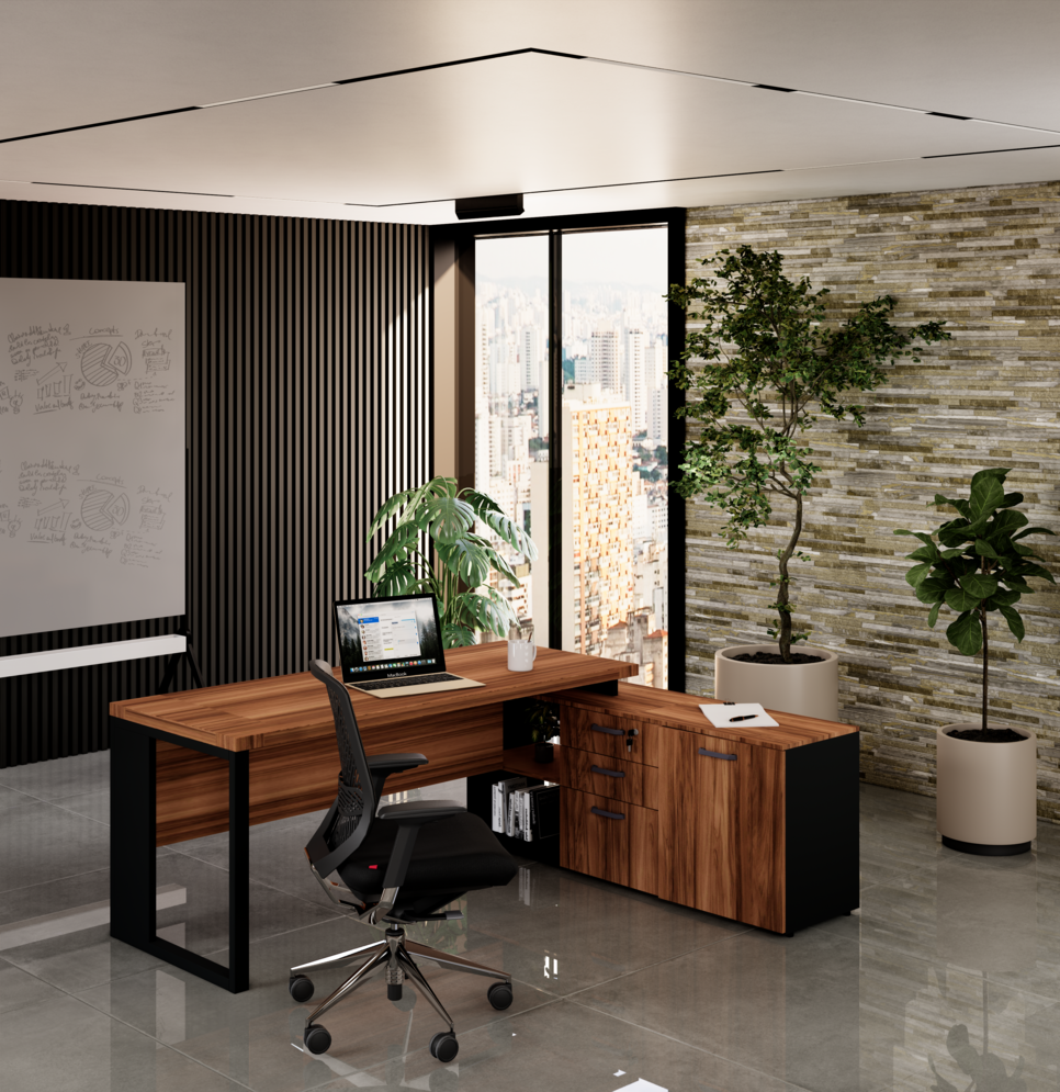 Mesa Escritório em L 1,90x1,60 Web40 Pé Quadro - Nogal/Preto ...