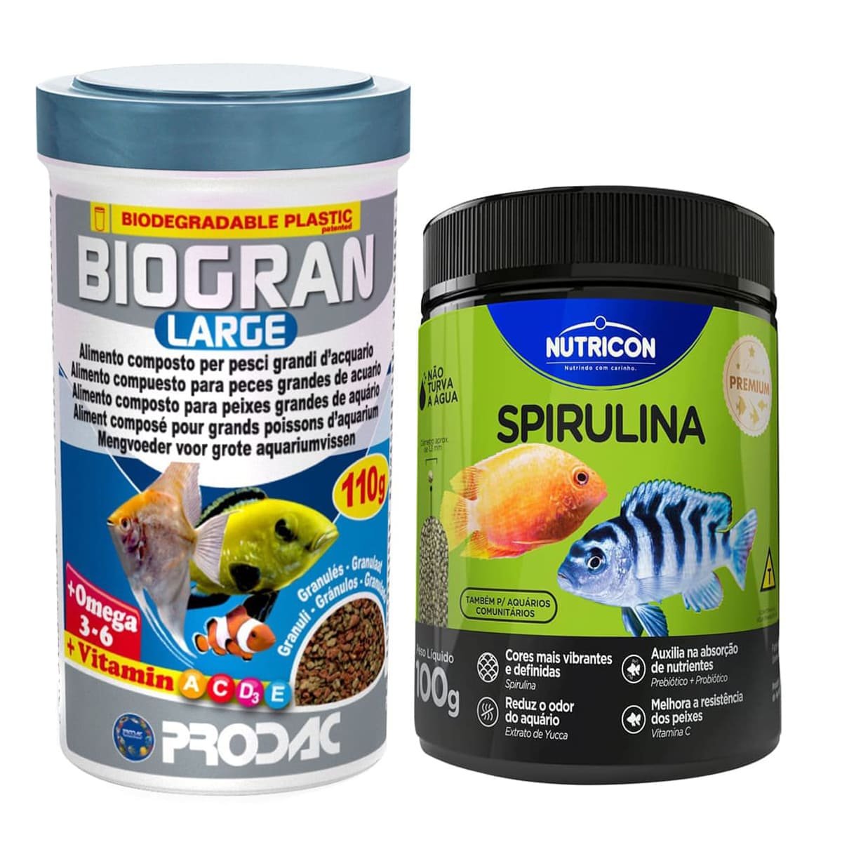 Ração Prodac Biogran Large 110g+Nutricon Spirulina Fish 100g ...