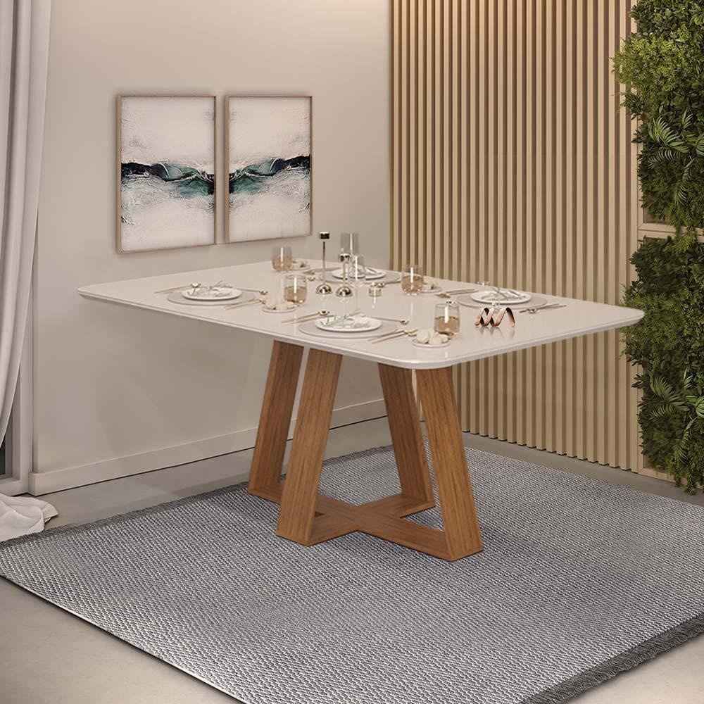 Mesa Retangular Para Sala De Jantar 6 Lugares Com Vidro Carvalho Nobre ...