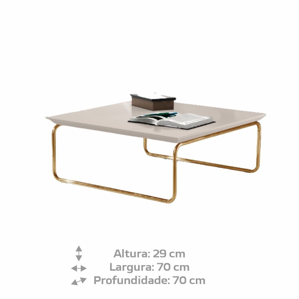 Mesa de Centro Munique 70x70 Cm Off White com Base Dourada | MadeiraMadeira