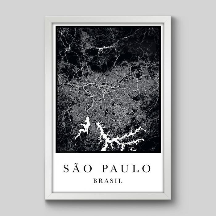 Quadro Mapa Sa?o Paulo - 60x40cm - Moldura Padrão Branco | MadeiraMadeira