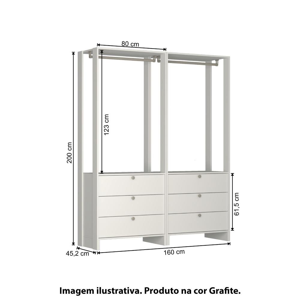 Estante Closet Yes com 6 Gavetas e 2 Cabideiros - Grafite | MadeiraMadeira