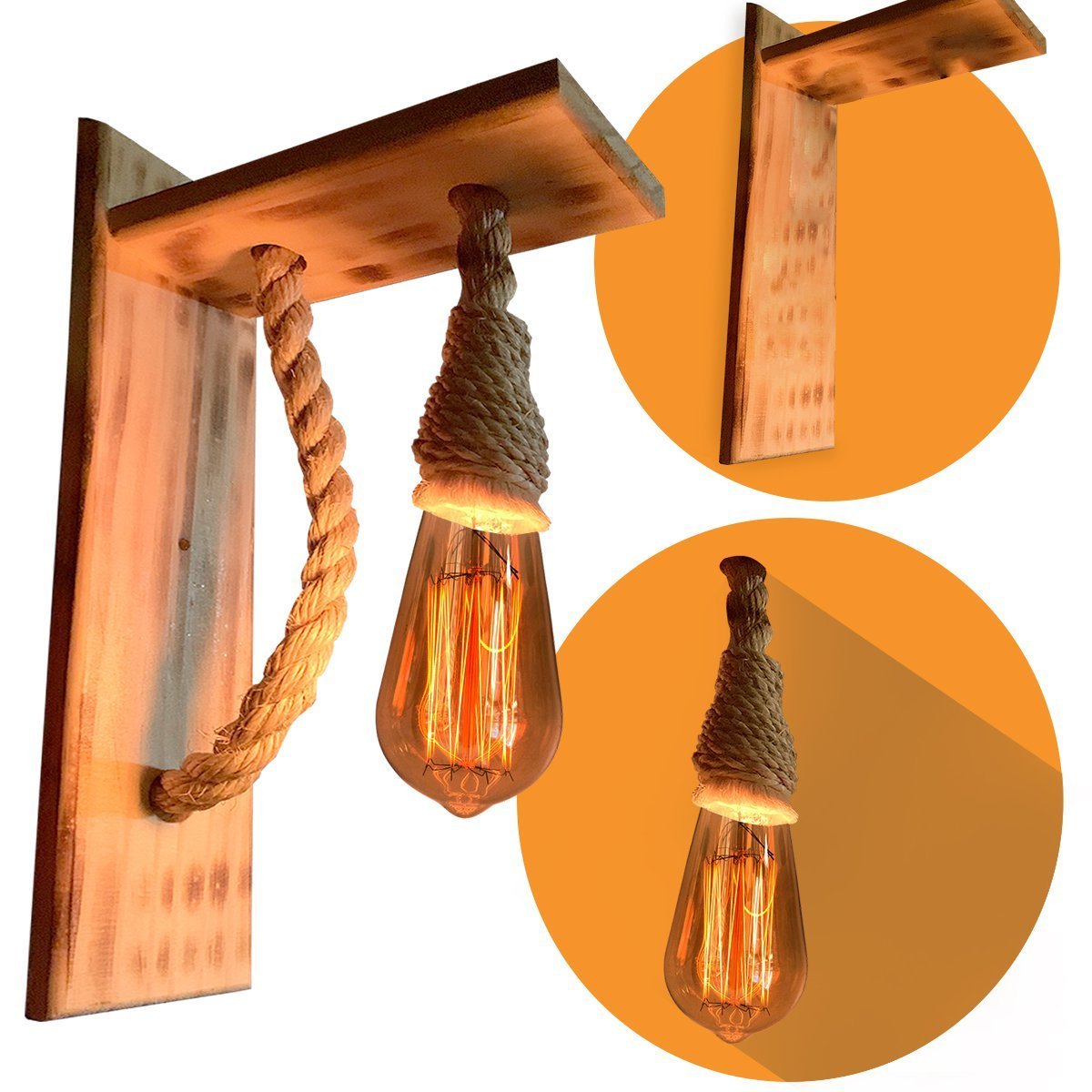 Arandela Rustica Luminária Madeira Soft Parede Retrô Vintage ...
