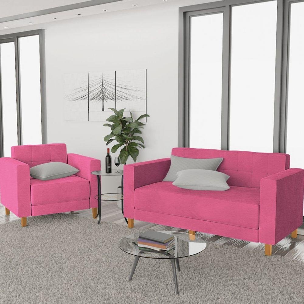 Kit Sofá 2 Lugares e Poltrona Denver Corano Pink | MadeiraMadeira
