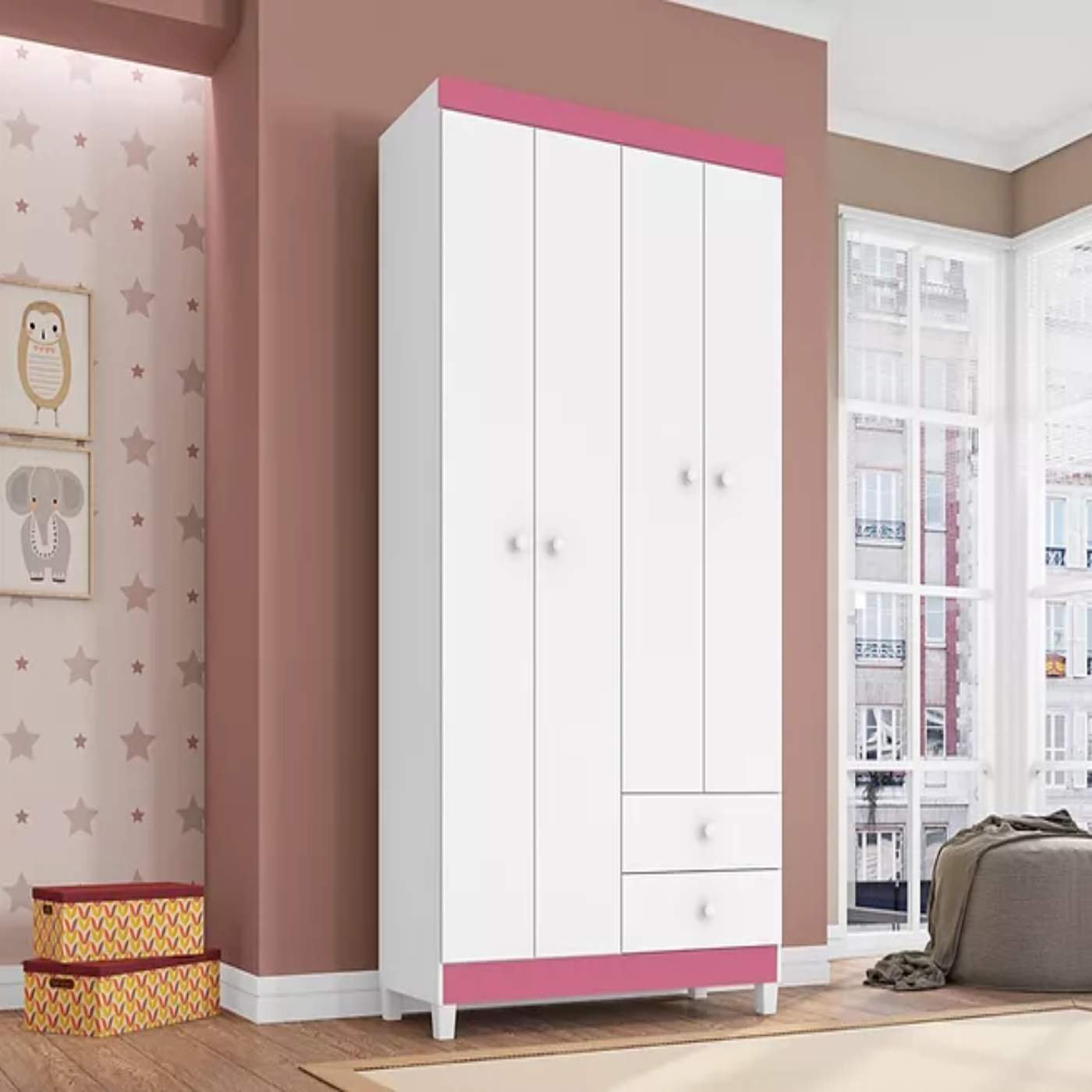 Guarda Roupas Infantil 4 Portas 2 Gavetas Baby Kid´s Incorplac - Branco ...