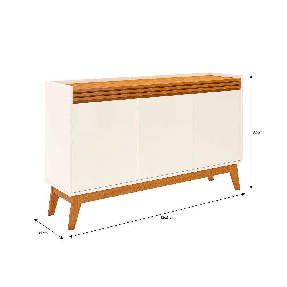 Conjunto Buffet 3 Portas Ripado e Rack com Painel 180cm Cor:Off White/Cedro | MadeiraMadeira