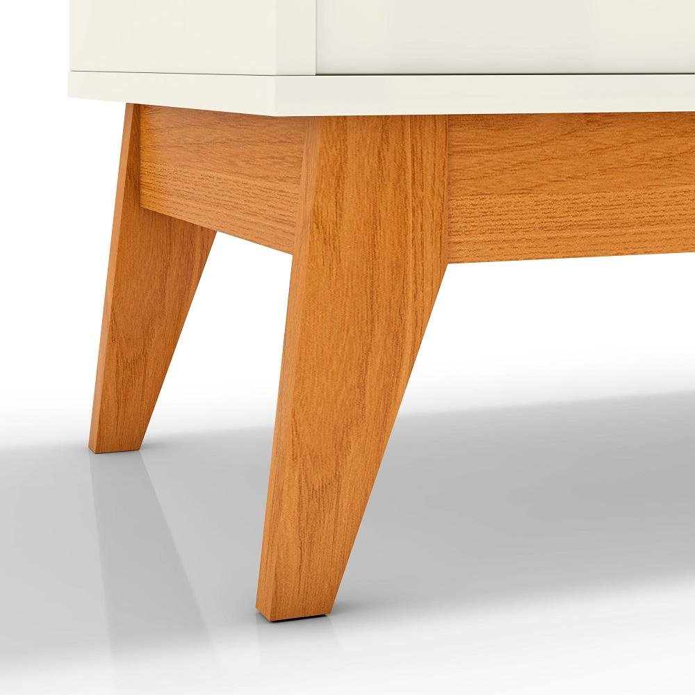 Conjunto Buffet 3 Portas Ripado e Rack com Painel 180cm Cor:Off White/Cedro | MadeiraMadeira