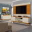 Conjunto Buffet 3 Portas Ripado e Rack com Painel 180cm Cor:Off White/Cedro | MadeiraMadeira