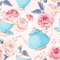 Papel de Parede bules, xícaras e flores | MadeiraMadeira