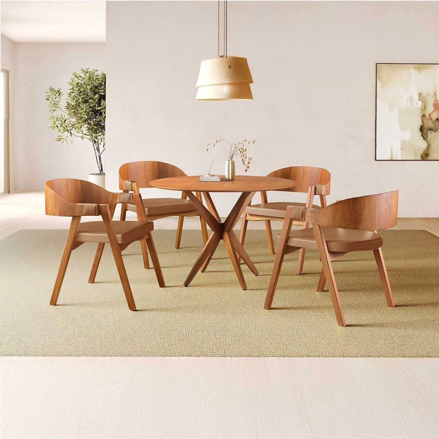 Conjunto de Mesa Redonda 100 cm com 4 Cadeiras Luna Marrom/Caramelo ...