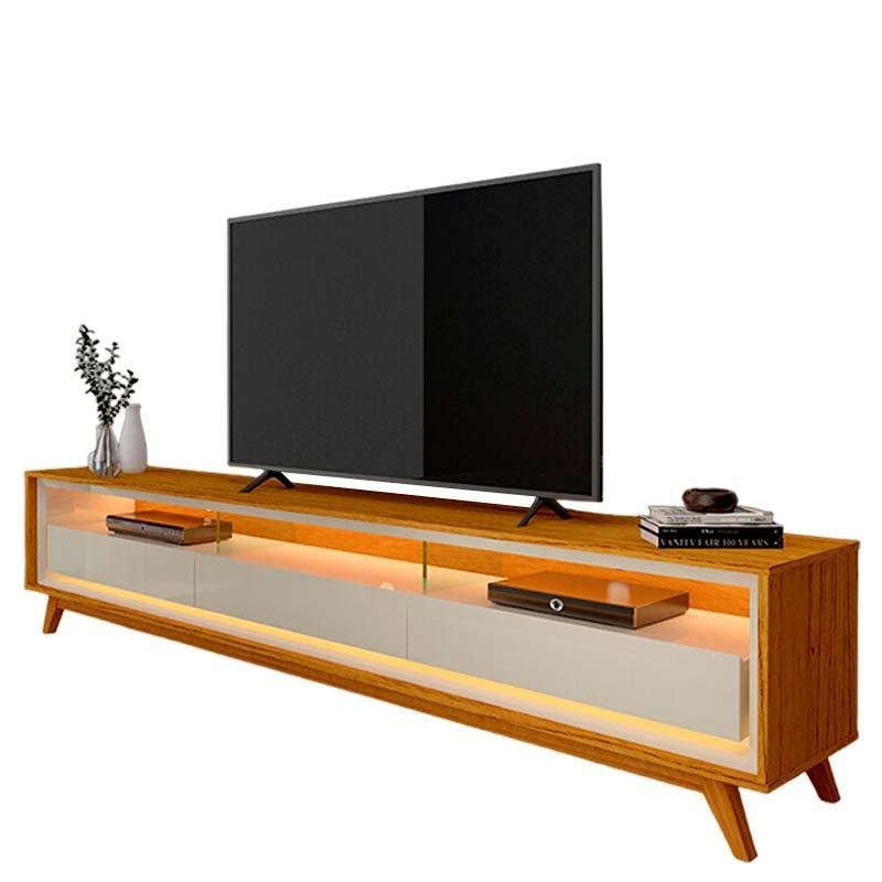 Rack Com LED Pra TV 75 Polegadas 212cm Requinte Pés Madeira Gelius ...
