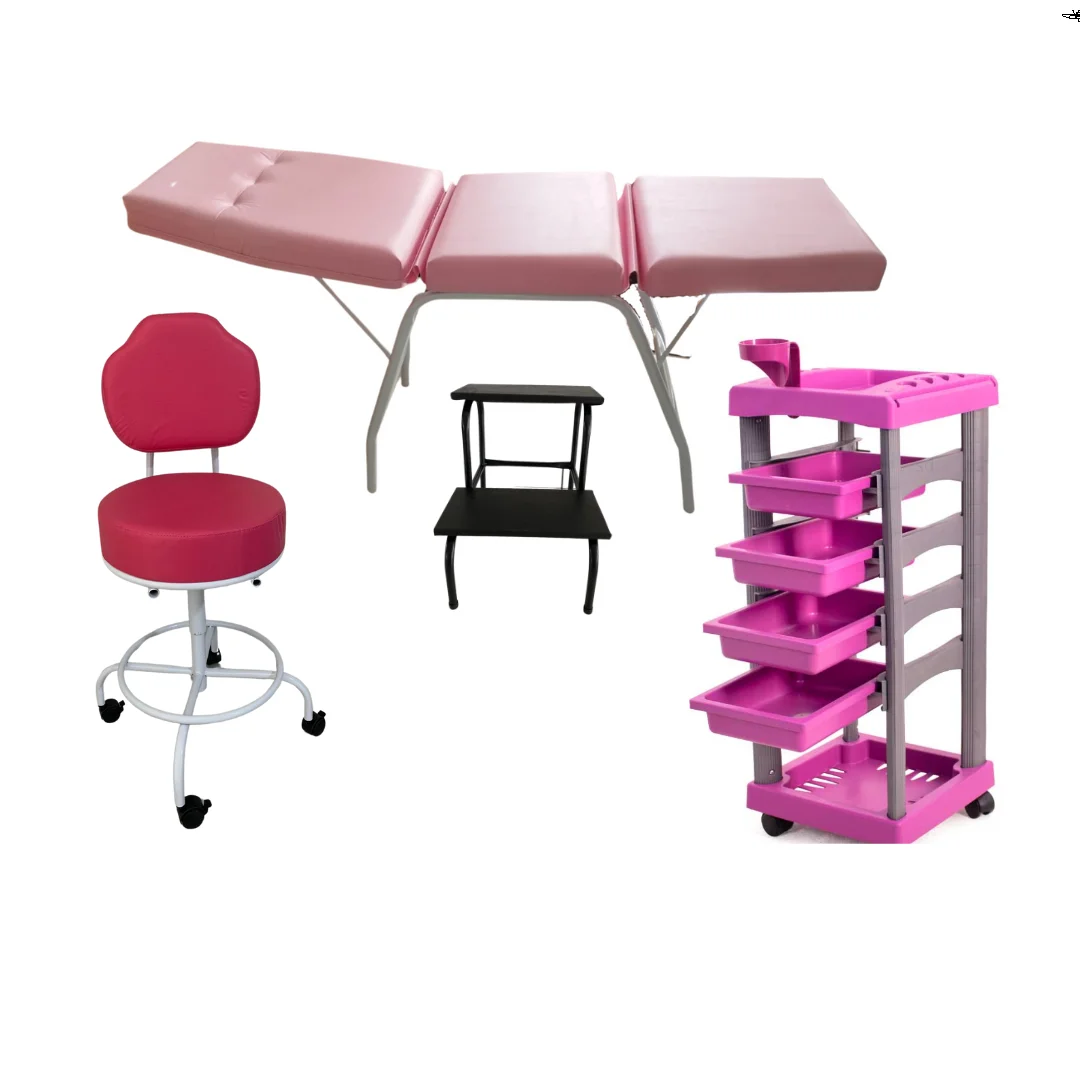 Kit Estúdio Maca Rosa + Escada +mocho + Carrinho Auxiliar | MadeiraMadeira
