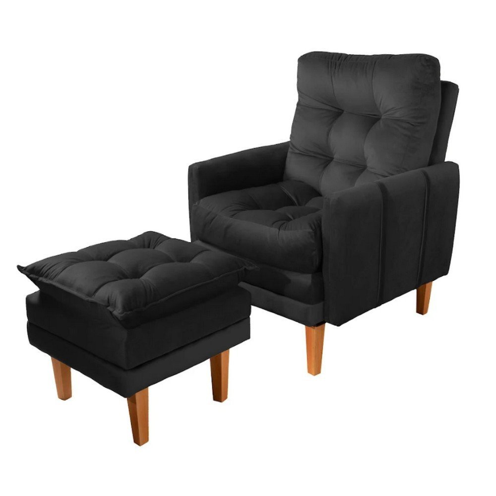 Conjunto Cadeira Poltrona e Puff Decorativo Living Veneza Veludo ...