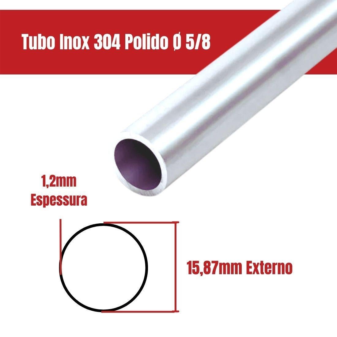 3 Tubo Inox Polido 5/8'' (15,87 Mm) Parede 1,2mm Barra 100cm | MadeiraMadeira