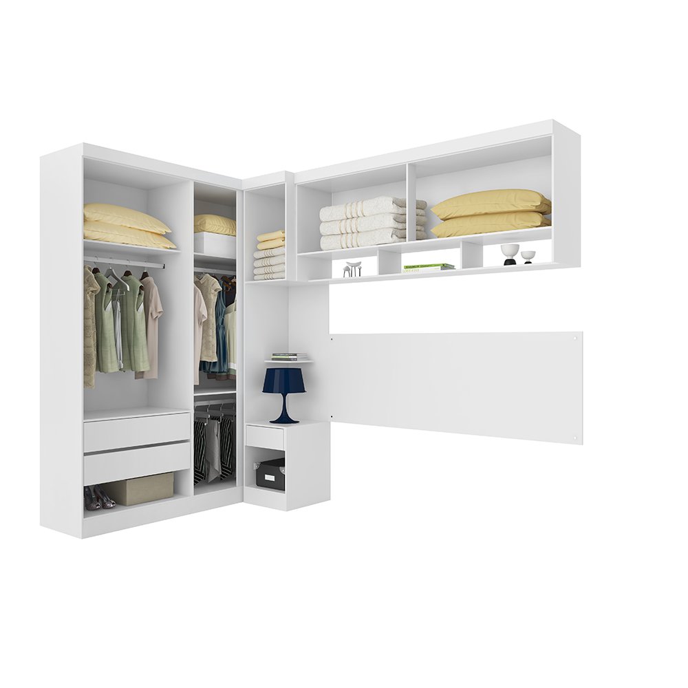 Quarto Branco Modulado Firenze Roupeiro 2 Portas + Ponte Armário Aéreo ...