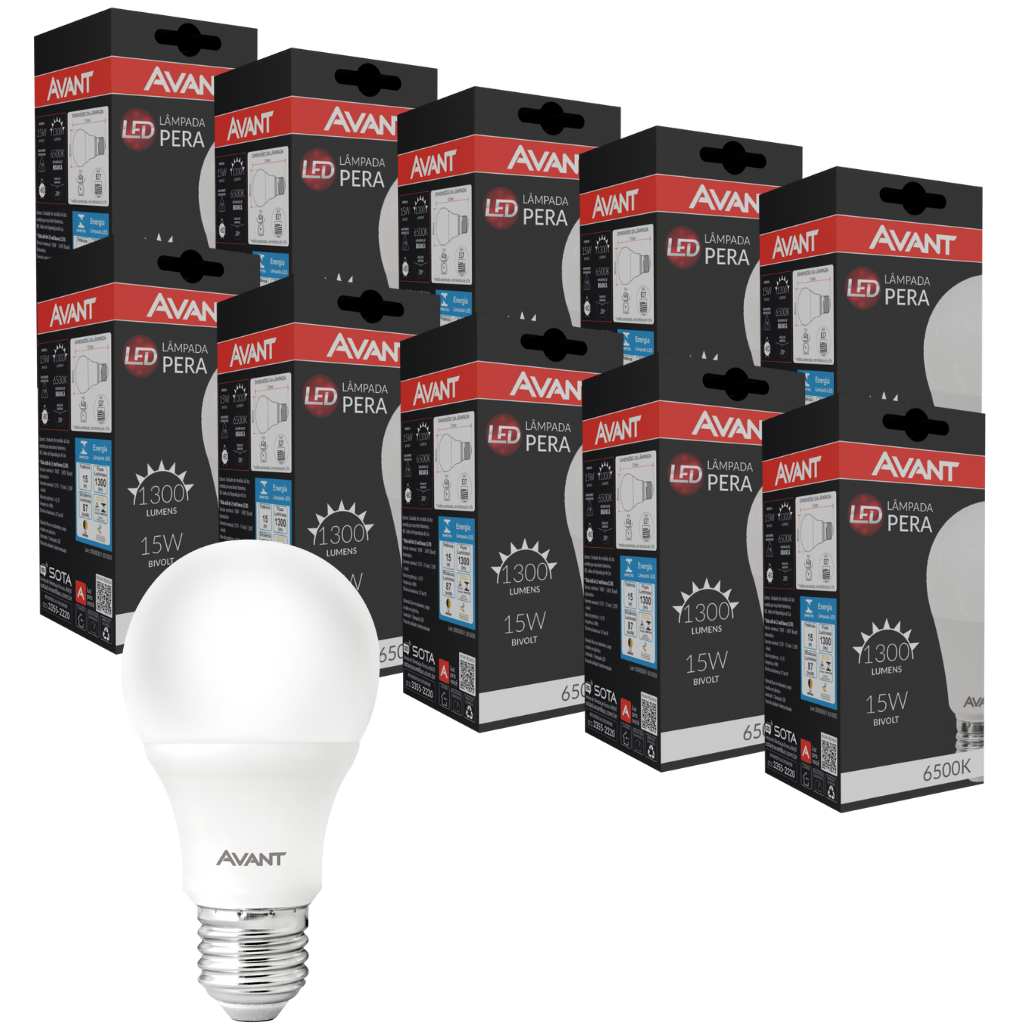 Kit 10 Lâmpadas Led Pêra 15W Bivolt Branco 6500K | MadeiraMadeira