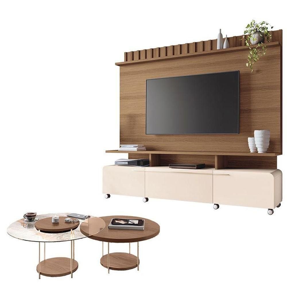 Estante Home Theater Artís Off White Castanho e Kit Mesa de Centro Sky ...