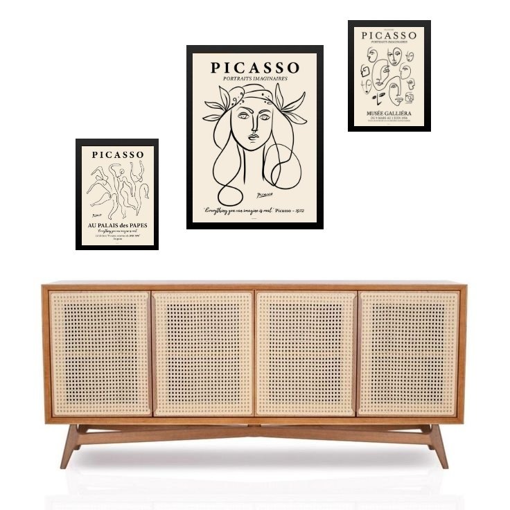 Set 3 Quadros Obras Minimalistas Picasso - com Vidro: Moldura Branca | MadeiraMadeira