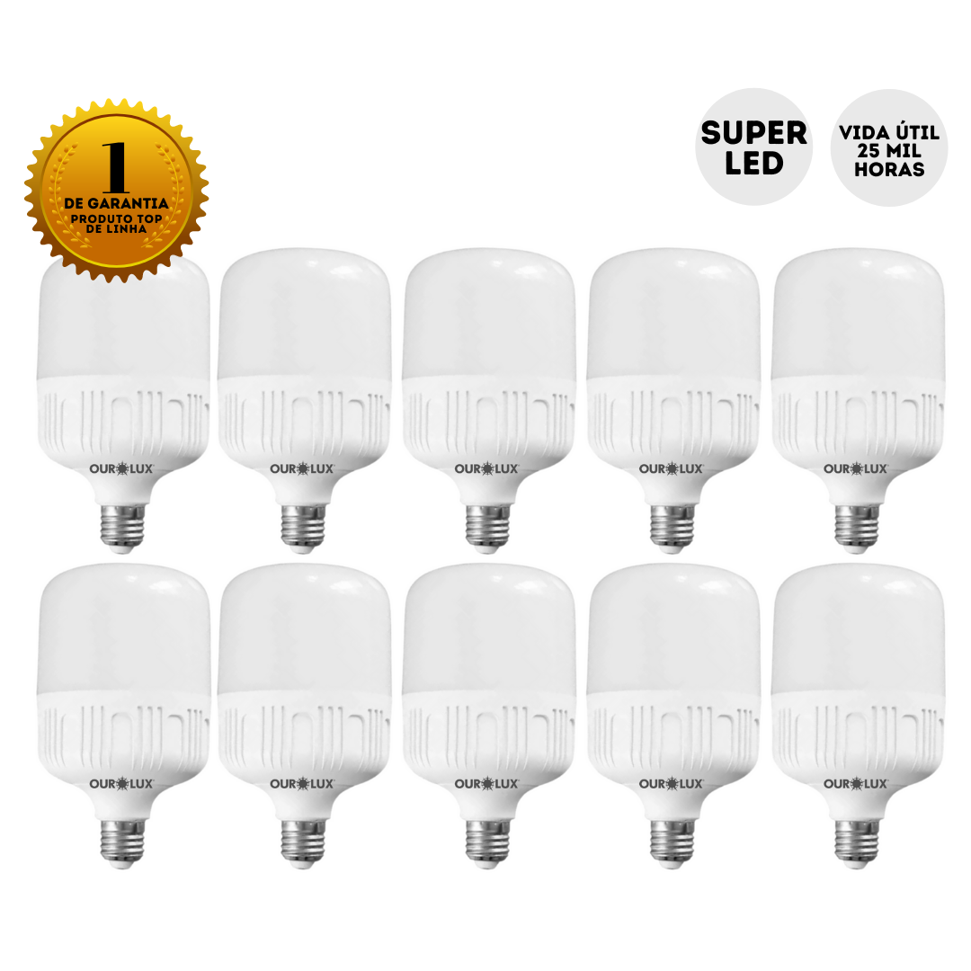Kit 10 x Lâmpada Bulbo Led 20w Bivolt E27 Branco Frio 6500k ...