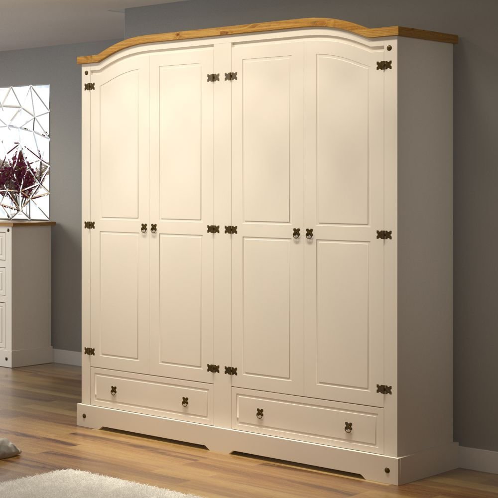 Guarda-Roupa de Casal 4 Portas e 2 Gavetas em Madeira Maciça e MDF ...