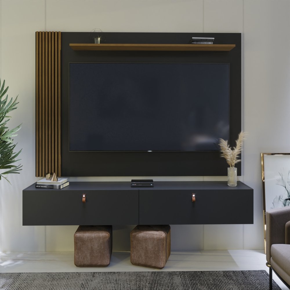 Rack com Painel Ripado Suspenso para Tv até 70 Polegadas 2 Portas ...