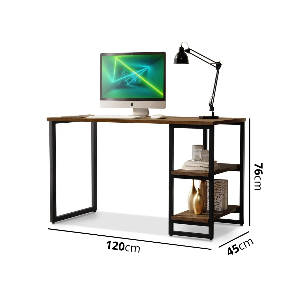 Escrivaninha Estilo Industrial com 2 Prateleiras em Aço Mdf - Preto ...