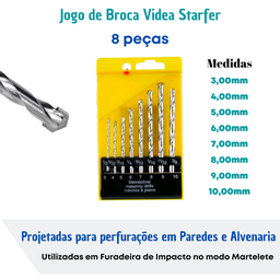 Jogo De Brocas De Vídea Para Parede 8 Peças Starfer | MadeiraMadeira