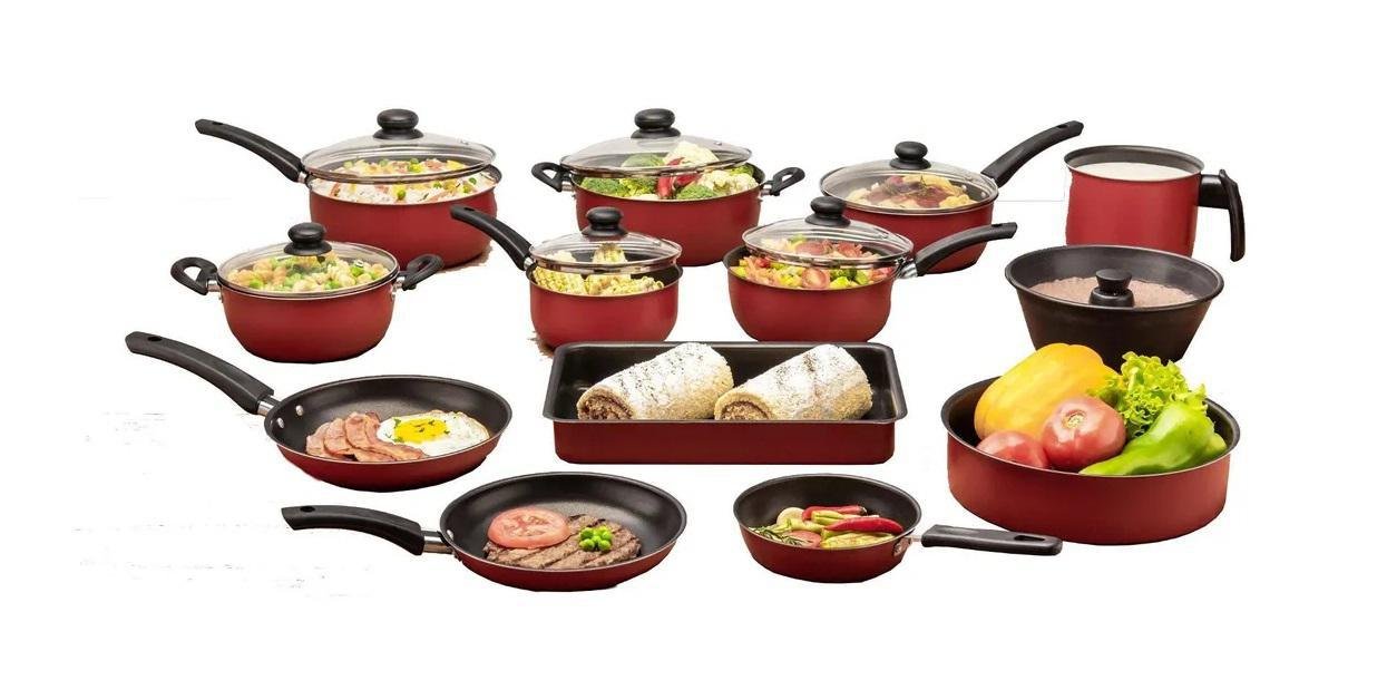 Conjunto de Panelas Teflon Antiaderente 13 Peças-vermelho | MadeiraMadeira