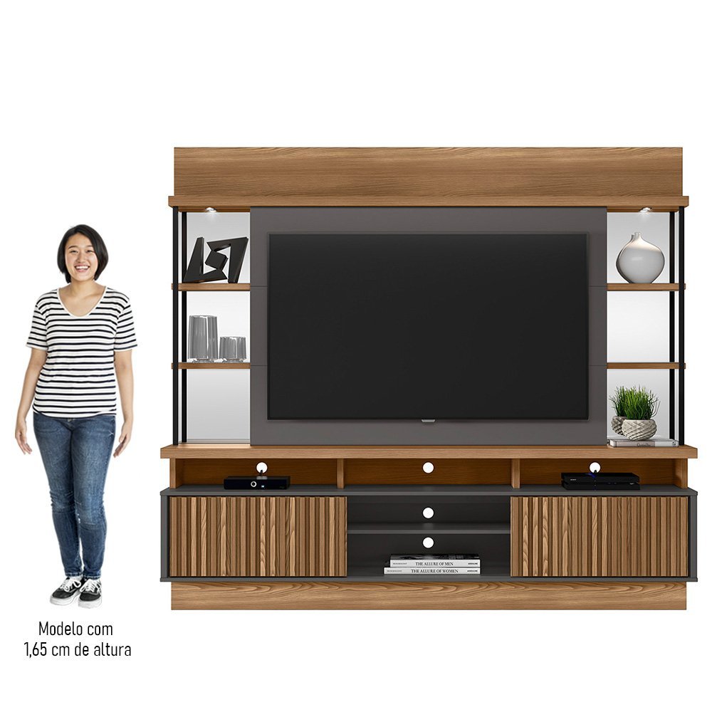 Estante Painel Para TV 60 Polegadas Com Espelho Bahia L06 Amêndoa/Cinza - Mpozenato | MadeiraMadeira